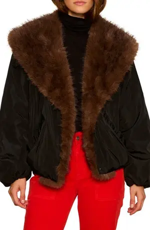 Sanctuary Allure Faux Fur Collar Jacket - Black