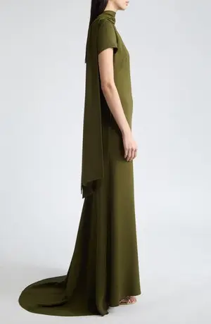 Oscar De La Renta Cape Effect Cady Gown
