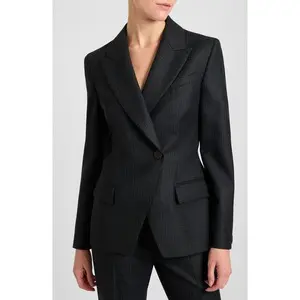 Santorelli Malli Single Button Jacket In Tonal Mini Check Wool - Charcoal Multi