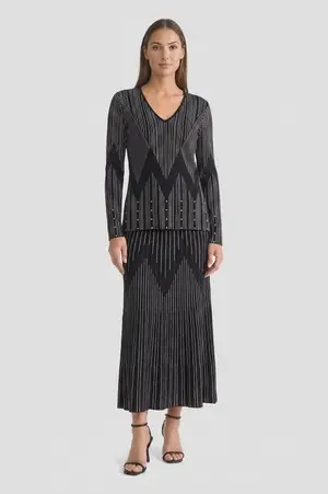 Ming Wang Silver Lurex Studded Soft Knit Top