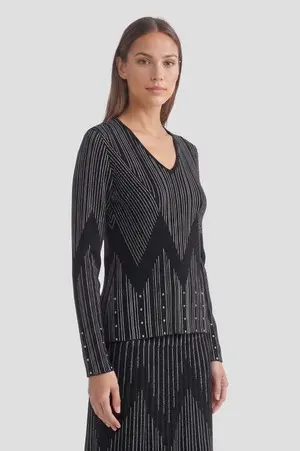 Ming Wang Silver Lurex Studded Soft Knit Top
