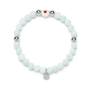 SEVEN SAINTS Green Moonstone Heart Bracelet Silver