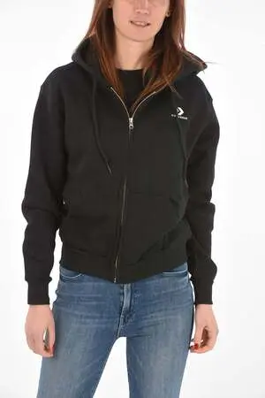 CONVERSE Logo-embroidered Zip-up Hoodie - Black