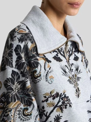 Etro Cotton Sweatshirt With Short-zip And Placed Paisley And Flower Print