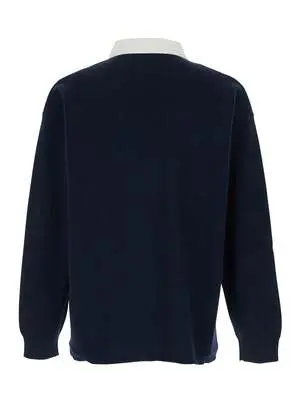 BOSS Blue Sweater With Polo-shirt Style Collar In Cotton And Wool Blend For