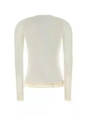 Chloé Ribbed-knit Lace-trim Top - Neutrals
