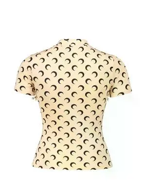 MARINE SERRE Moon Printed Jersey Pompons Ss Crew-neck Top - Neutrals