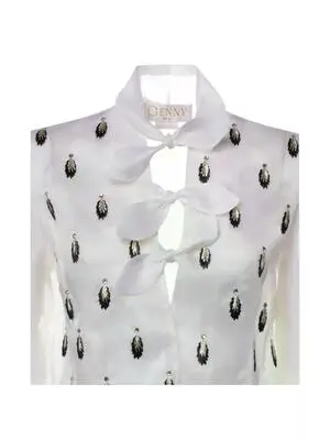 GENNY Sequin-embellished Bow-fastening Shirt - White