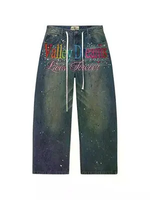 VALE FOREVER Paint-splatter Ice Cream Wide-leg Jeans - Blue