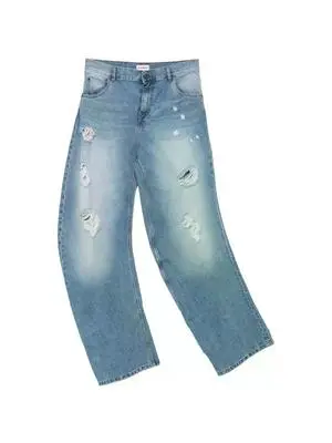 CHARLES JEFFREY Topsy Turvy Distressed Wide-leg Jeans - Red