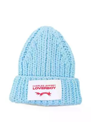 CHARLES JEFFREY Chunky-knit Logo-patch Beanie Hat - Blue