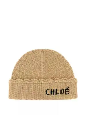 Chloé Logo-embroidered Scalloped Beanie Hat - Neutrals