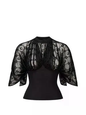 MARINE SERRE Moonogram Mesh Flock Short-sleeves Open Back Top - Black