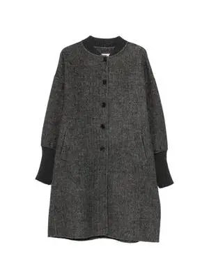 ISABELLE BLANCHE Herringbone-pattern Ribbed-trim Coat - Grey