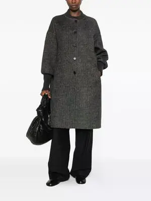 ISABELLE BLANCHE Herringbone-pattern Ribbed-trim Coat