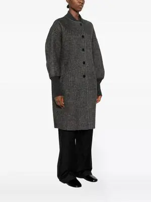 ISABELLE BLANCHE Herringbone-pattern Ribbed-trim Coat