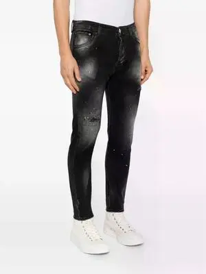 YES LONDON Paint-splatter Distressed Slim-fit Jeans - Black