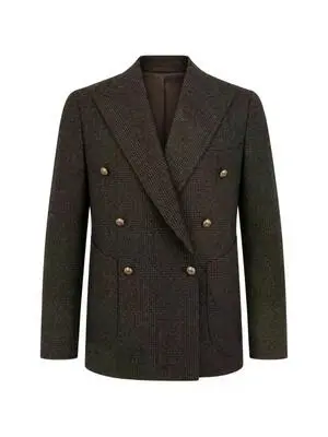 FRANZESE COLLECTION Rolls Royce Checked Double-breasted Suit Jacket - Brown