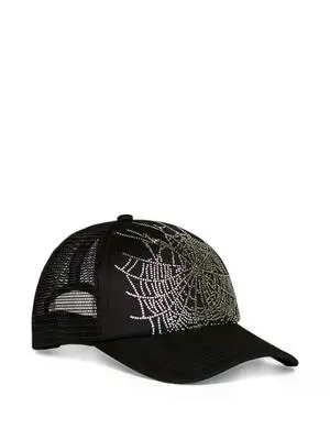 SP5DER Rhinestone-embellished Spider-web Cap - Black