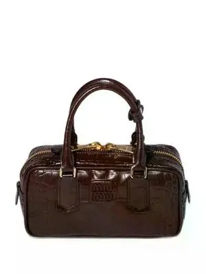 Miu Miu Arcadie Crocodile Embossed Calfskin Bag - Brown