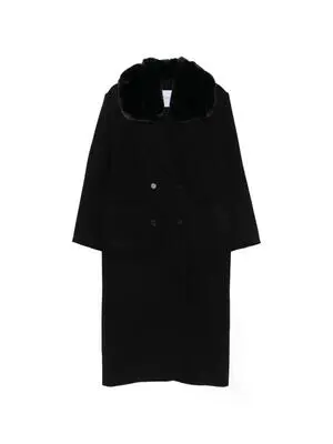 ISABELLE BLANCHE Faux-fur Collar Double-breasted Coat - Black