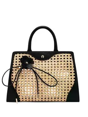 AIGNER Cybill Treccia Woven-panel Flower-detail Handbag - Neutrals