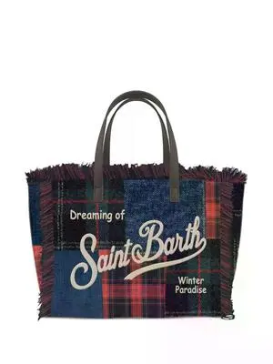 MC2 SAINT BARTH Patchwork Frayed Tote Bag - Blue