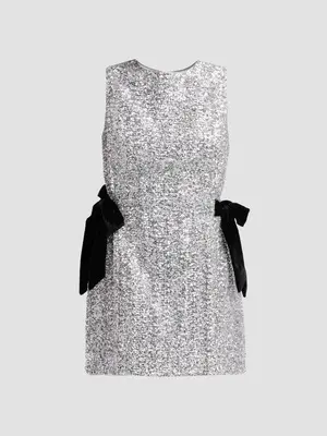 MILLY Bella Sequin Bow Mini Dress - Silver