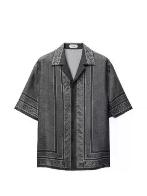 Versace Printed Silk Twill Regular Shirt - Grey