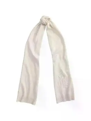 Ralph Lauren Logo-embroidered Ribbed-knit Scarf - Neutrals