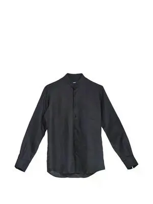 Karl Lagerfeld Mandarin-collar Linen Shirt - Black