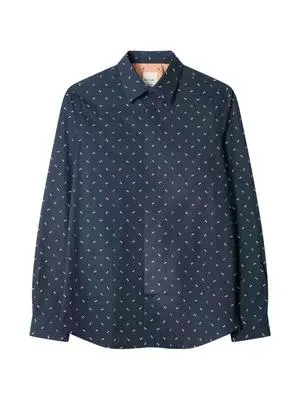 Paul Smith Slim-fit Navy Ditsy Key Print Shirt - Blue