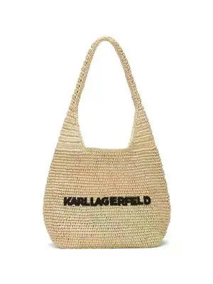 Karl Lagerfeld Logo Crochet Beach Bag - Neutrals