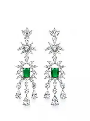 HZMER JEWELLERY Rajmahal Faux Emerald Earrings - Silver