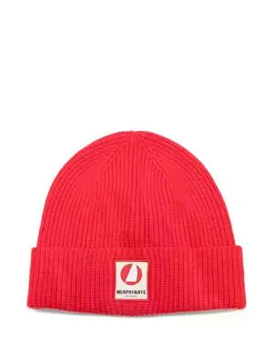 MURPHY&NYE Night Logo-patch Ribbed-knit Beanie Hat - Red