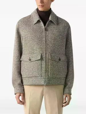 Zegna Dark Brown And White Wool Silk And Cashmere Blouson