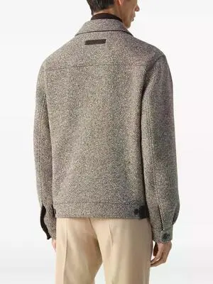Zegna Dark Brown And White Wool Silk And Cashmere Blouson