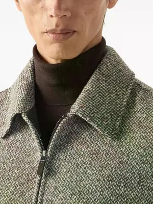 Zegna Dark Brown And White Wool Silk And Cashmere Blouson