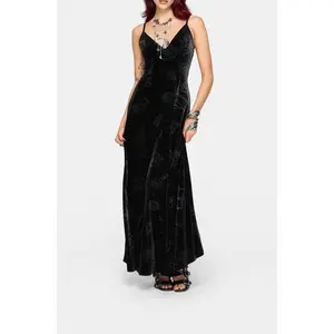 DISTURBIA Orin Foiled Velour Cami Maxi Dress - Black