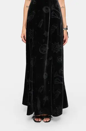 DISTURBIA Orin Foiled Velour Cami Maxi Dress