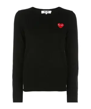 Play Comme Des Garcon Comme Des Garçons Play Heart Embroidered Knitted Jumper - Black