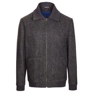 SERRAN LONDON Zipped Herringbone Wool Jacket Charcoal - Grey