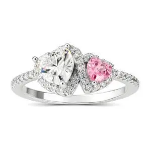 KYLIE HARPER Cz Double Heart Halo Ring In Sterling Silver - Pink
