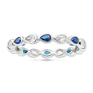 KYLIE HARPER Petite Pear-cut Sapphire Cz Eternity Band Ring In Sterling Silver - Blue