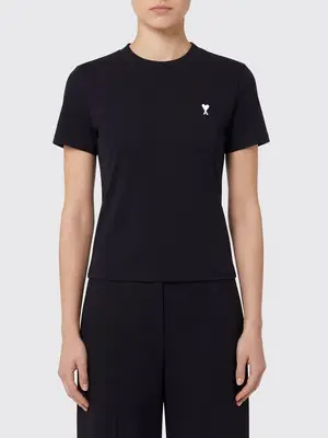 AMI Paris Slim Fit Cotton T-shirt With Contrast De Coeur Logo - Black