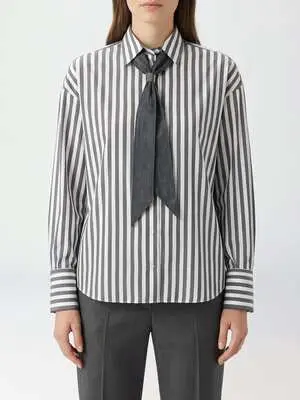 Brunello Cucinelli Long-sleeved Striped Silk Shirt With A Classic Collar - Grey