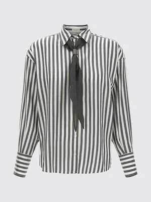 Brunello Cucinelli Long-sleeved Striped Silk Shirt With A Classic Collar