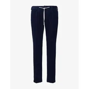 Eleventy Drawstring-waist Cotton-corduroy Trousers - Blue