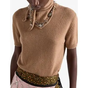 Prada Embroidered-scarf Short-sleeve Cashmere Jumper