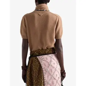Prada Embroidered-scarf Short-sleeve Cashmere Jumper